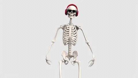Skeleton listening music in headset - 3d... | Stock Video | Pond5
