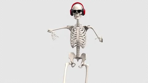 skeleton wearing headset