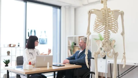 Skeleton model in doctor's office during... | Stock Video | Pond5