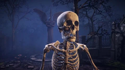 Skeleton at night in a cemetery. | Stock Video | Pond5