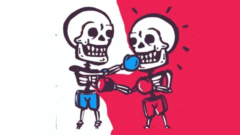 Skeletons boxing each other in a boxing ... | Stock Video | Pond5