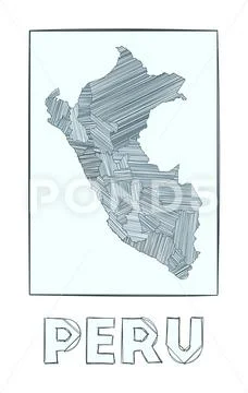 Sketch map of Peru. Grayscale hand drawn map of the country. Filled ...