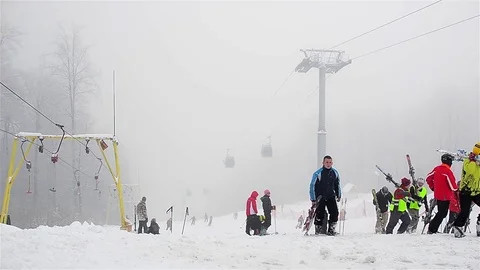 Ski lifts and cable installation works a... | Stock Video | Pond5