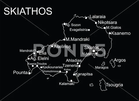 Skiathos map vector line contour silhouette illustration: Graphic ...