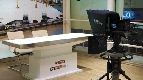 Sky News TV studio news desk with no peo... | Stock Video | Pond5