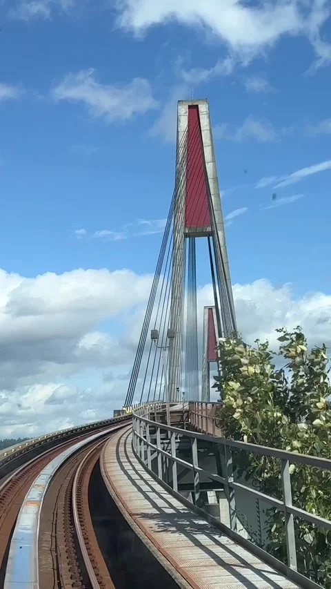 Skybridge TransLink back window train on... | Stock Video | Pond5