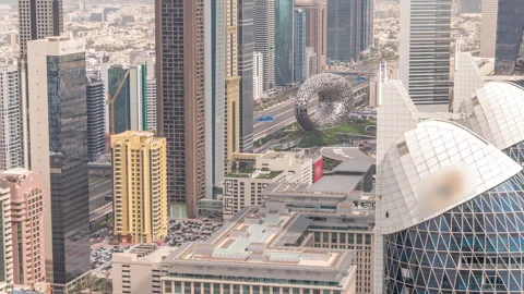 Skyline looking down view of the high-ri... | Stock Video | Pond5
