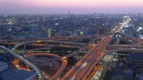 The Skyline of Osaka City over a Highway... | Stock Video | Pond5
