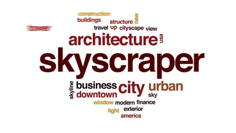 Skyscraper animated word cloud, text des... | Stock Video | Pond5