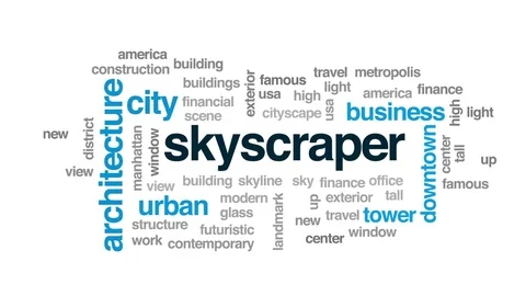 Skyscraper animated word cloud, text des... | Stock Video | Pond5