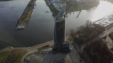 Skyscraper business building flyover aer... | Stock Video | Pond5