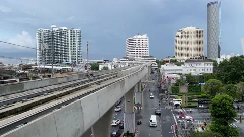 Skytrain elevated tracks against Bangkok... | Stock Video | Pond5