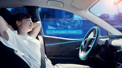 sleeping woman in autonomous car. self d... | Stock Video | Pond5