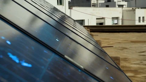 Slider shoot - Solar Panels On Rooftop W... | Stock Video | Pond5