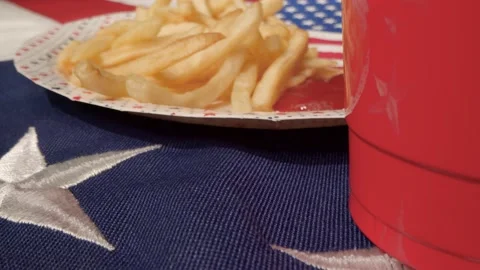 Sliding Shot Over Paper Plate of Fries a... | Stock Video | Pond5