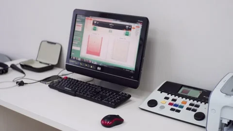 Sliding view of computer with charts on ... | Stock Video | Pond5