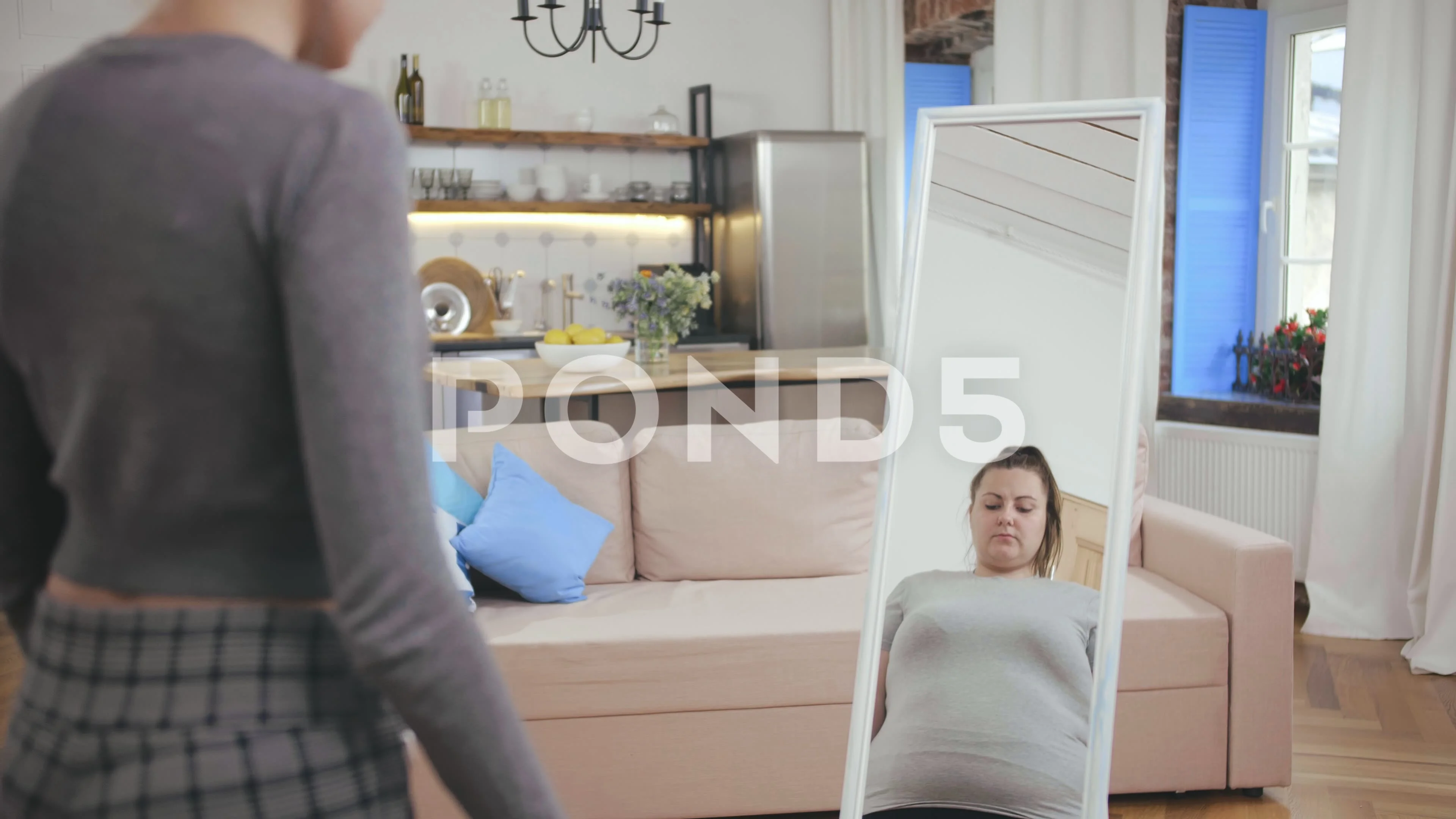 Anorexic Girl Looking In The Mirror