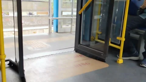 Slow motion of automatic bus doors open ... | Stock Video | Pond5