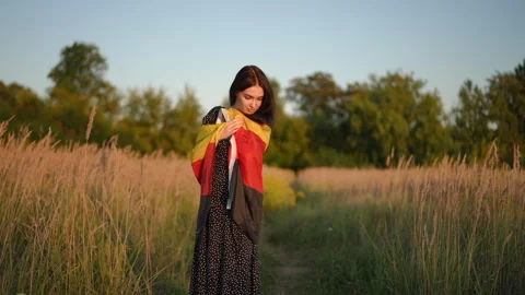 Slow motion. A beautiful girl in a black... | Stock Video | Pond5