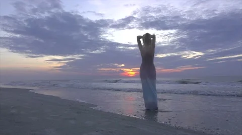 Slow Motion Of Beautiful Woman On Beach ... | Stock Video | Pond5