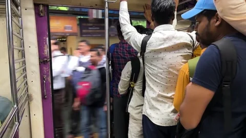Slow Motion. Railway crowd move to board... | Stock Video | Pond5