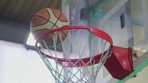 Slow motion shot of a basketball hoop. H... | Stock Video | Pond5