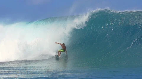 SLOW MOTION: Surfer surfing big tube bar... | Stock Video | Pond5