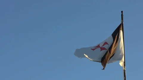 Slow motion Templar flag wind in Castle ... | Stock Video | Pond5