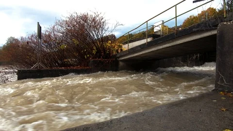 Slow motion water flows in small concret... | Stock Video | Pond5