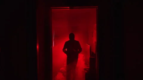 Slow motion zoom of evil shadowy figure ... | Stock Video | Pond5