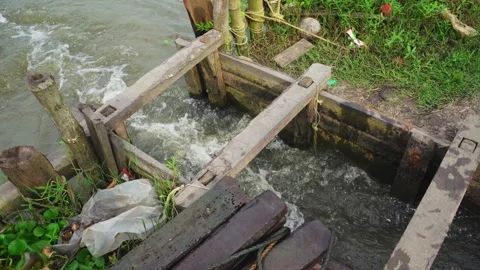 sluice water inlet outlet gate , Water s... | Stock Video | Pond5