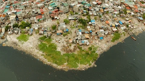 Slums in Manila, a top view. Sea polluti... | Stock Video | Pond5