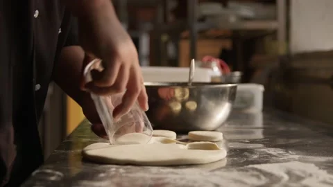 Small and cozy bakery, chef making pie f... | Stock Video | Pond5