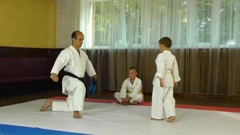 A small athlete performs direct kicks on... | Stock Video | Pond5