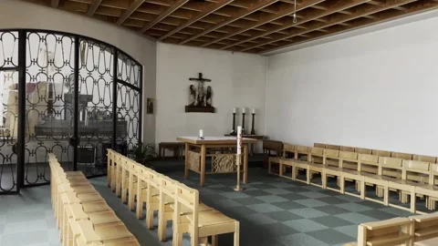small chapel room with altar and cross | Stock Video | Pond5