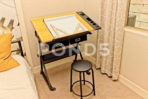 Small Drafting Table In Corner Of Bedroom ~ Premium Photo #262063704