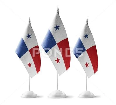 Photograph: Small national flags of the Panama on a white background ...