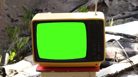 Small retro TV in house destroyed by fir... | Stock Video | Pond5