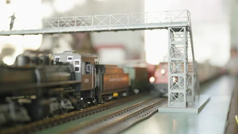 Small scale train toy moving on model ra... | Stock Video | Pond5