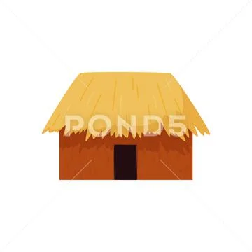 Small village hut with thatched roof, flat vector illustration isolated ...