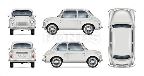 Small vintage car vector mock up side, front, back, top view ...