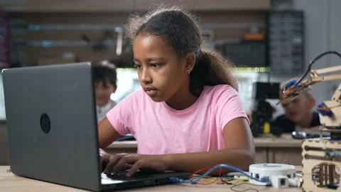 Smart african school girl programming so... | Stock Video | Pond5