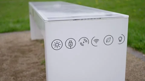A smart bench has solar panels on its to... | Stock Video | Pond5