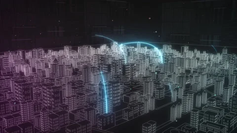 Smart city animation with glowing data s... | Stock Video | Pond5