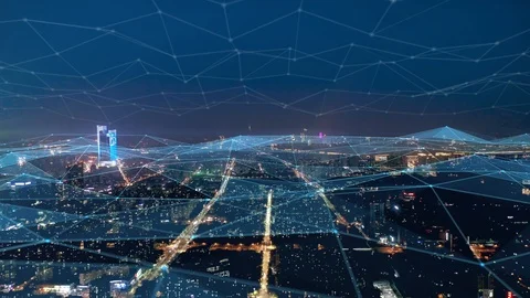 smart Connected city skyline. Futuristic... | Stock Video | Pond5