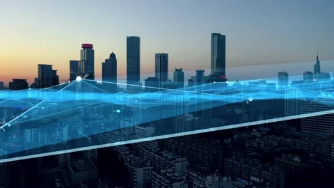 smart Connected city skyline. Futuristic... | Stock Video | Pond5