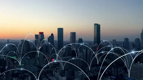 smart Connected city skyline. Futuristic... | Stock Video | Pond5