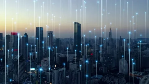 smart Connected city skyline. Futuristic... | Stock Video | Pond5