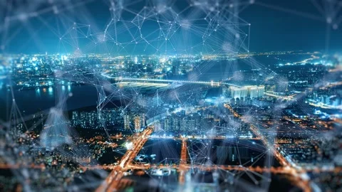 smart Connected city skyline. Futuristic... | Stock Video | Pond5