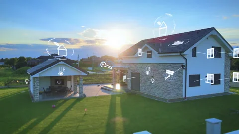 Smart home intelligent house at sunset w... | Stock Video | Pond5